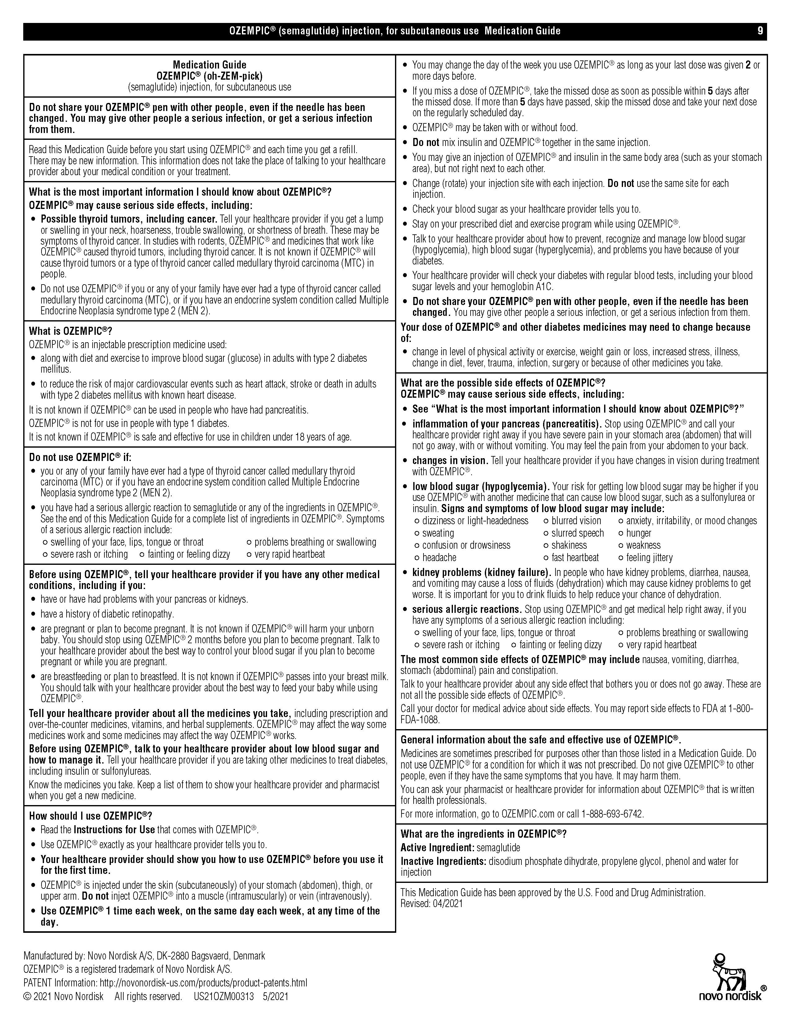 Prescribing Information | Ozempic® (semaglutide) injection 0.5 mg or 1 mg