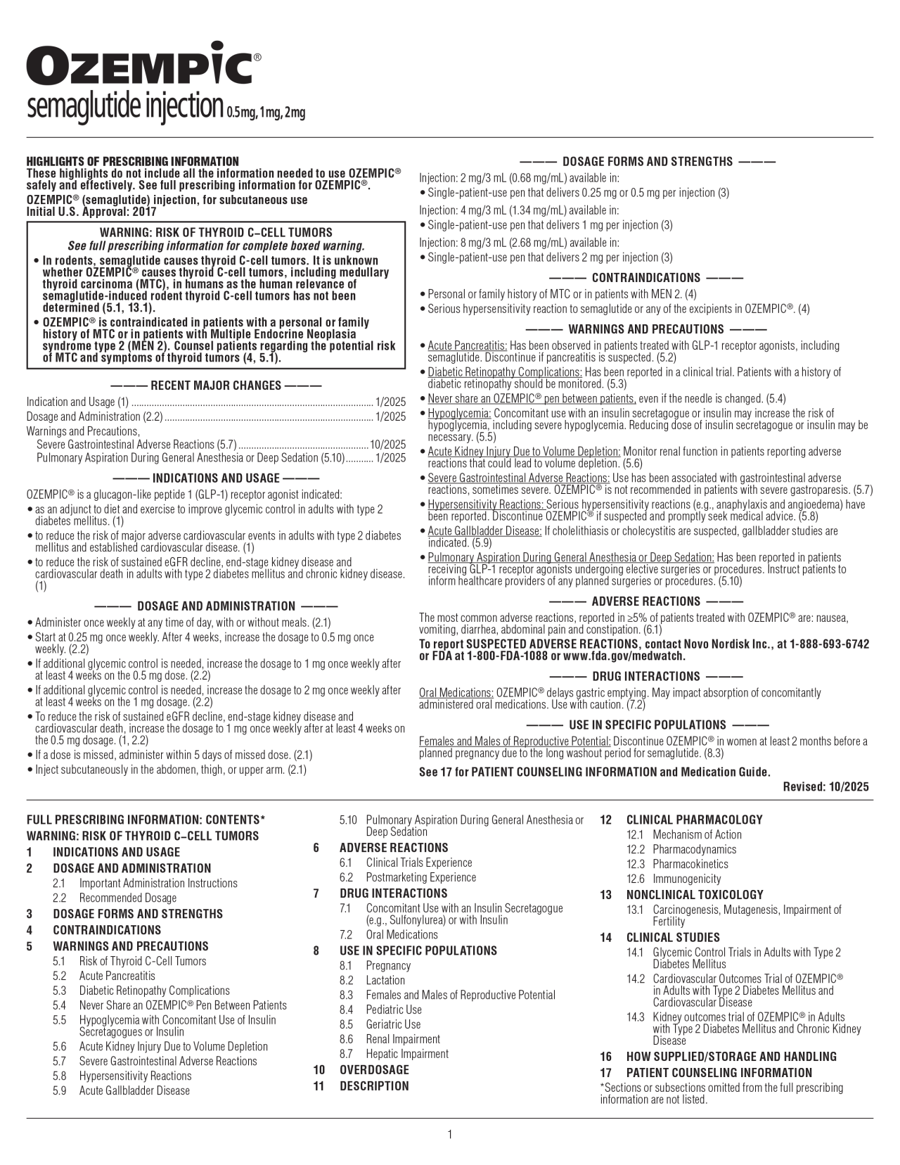 Prescribing Information | Ozempic® (semaglutide) injection 0.5 mg or 1 mg