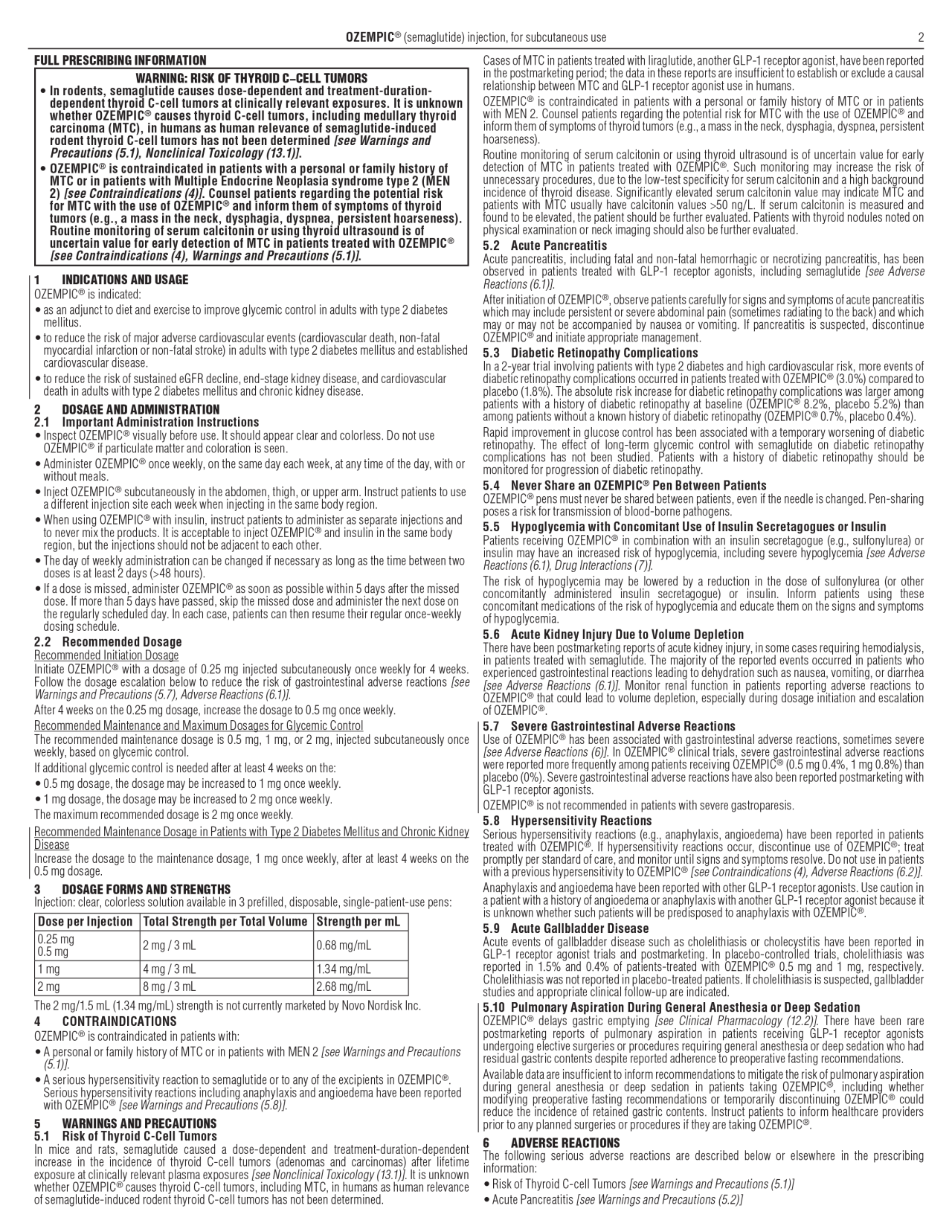 Prescribing Information | Ozempic® (semaglutide) injection 0.5 mg or 1 mg