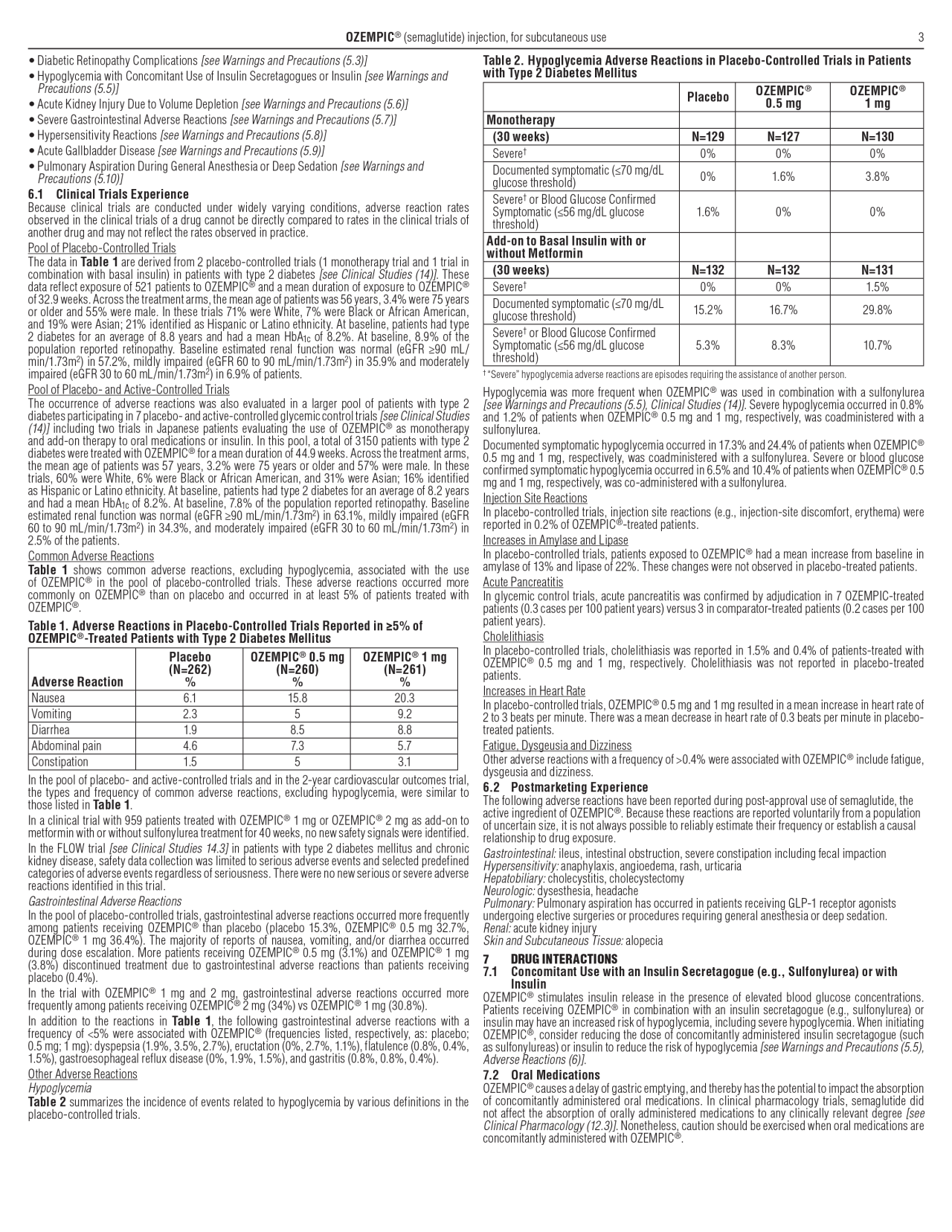 Prescribing Information | Ozempic® (semaglutide) injection 0.5 mg or 1 mg